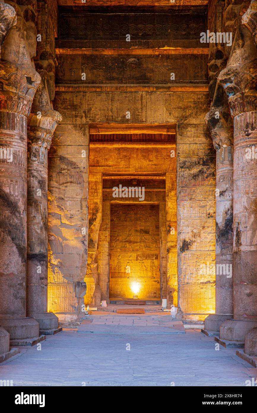 The ancient Egyptian sanctuary of the Temple of Hathor at the Dendera Temple complex in Upper ...