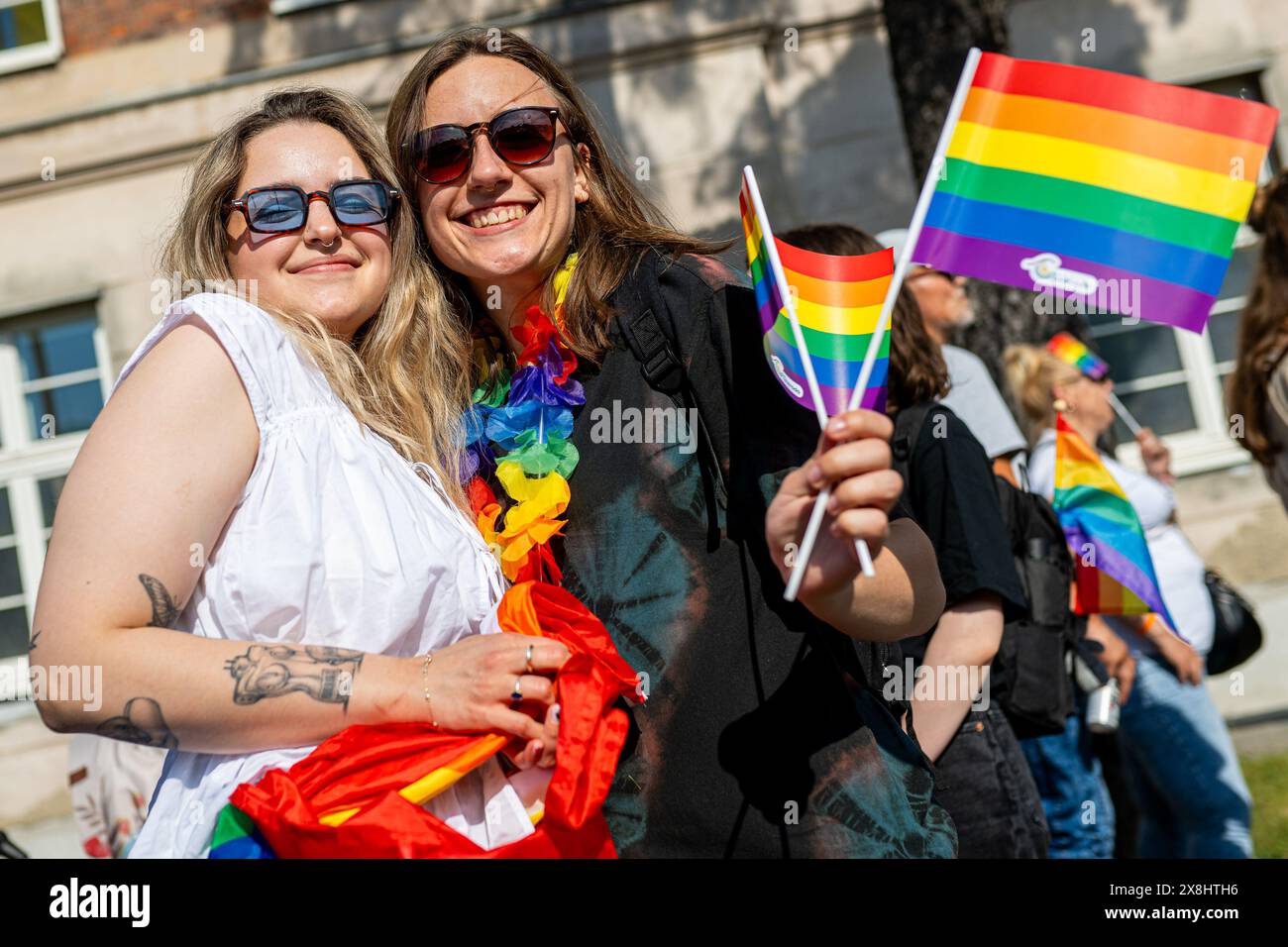 Women are seen with rainbow flags during the 9th Tricity Equality March ...
