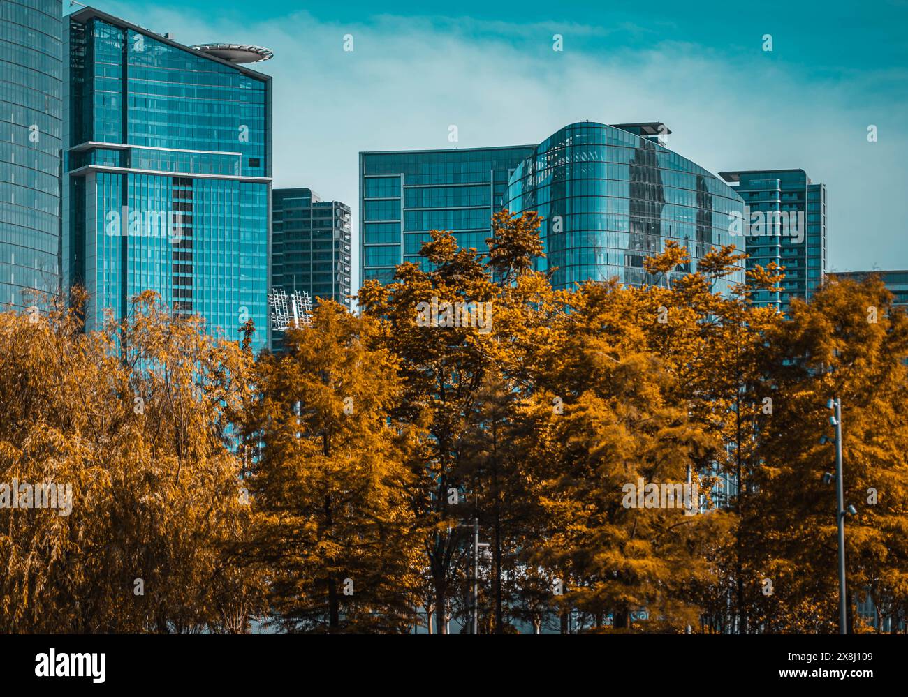 Modern financial buildings in business district; Architectural ...