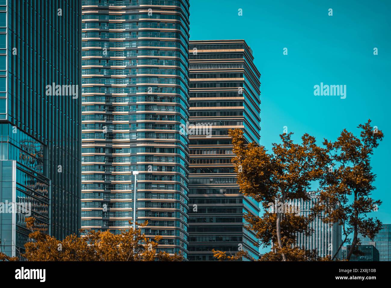 Modern financial buildings in business district; Architectural ...