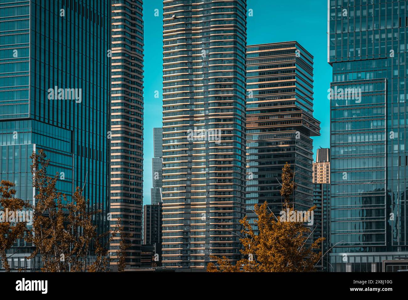 Modern financial buildings in business district; Architectural ...