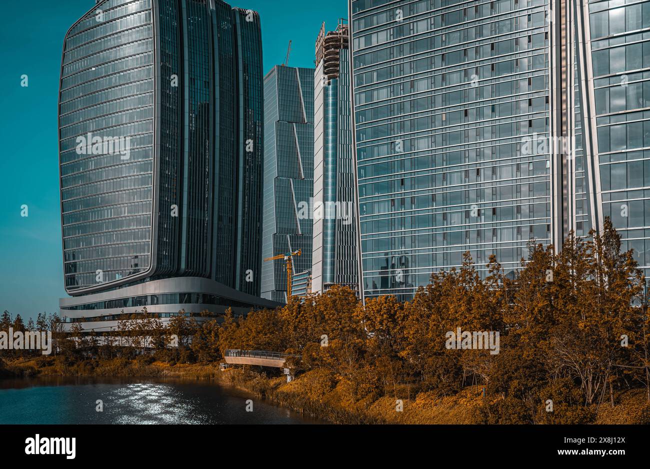 Modern financial buildings in business district; Architectural ...