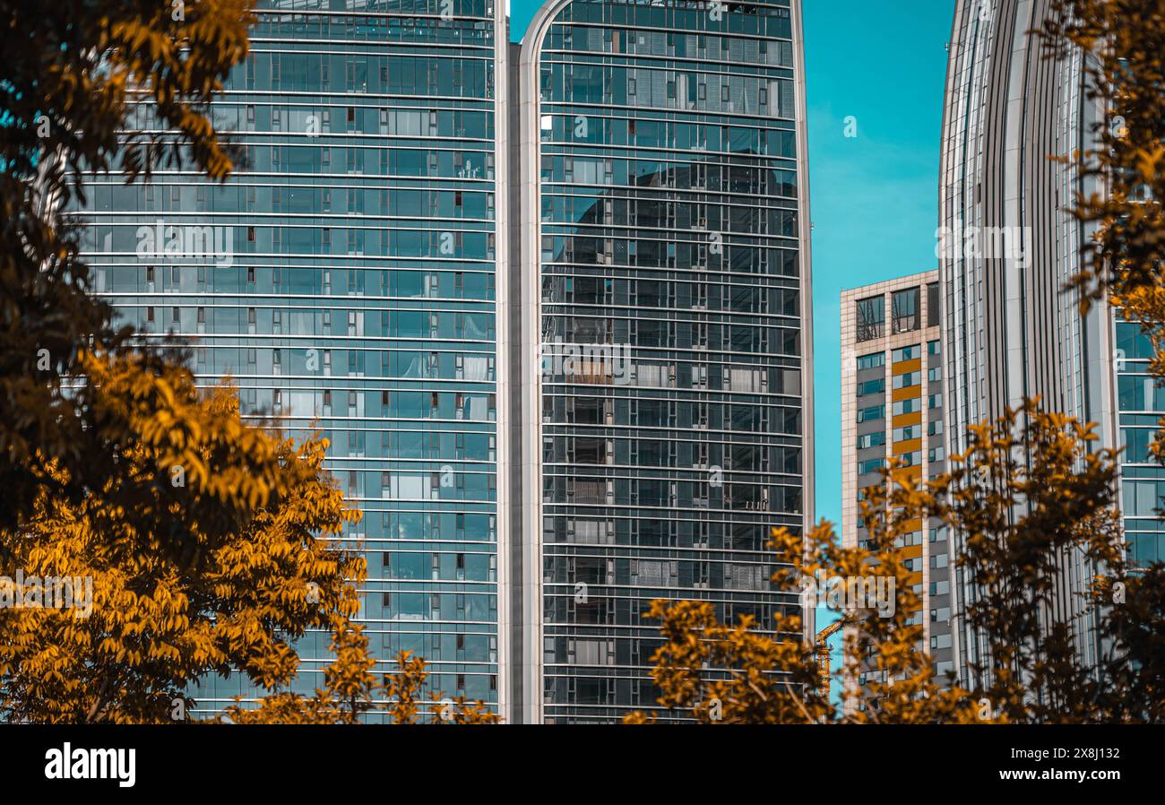 Modern financial buildings in business district; Architectural ...