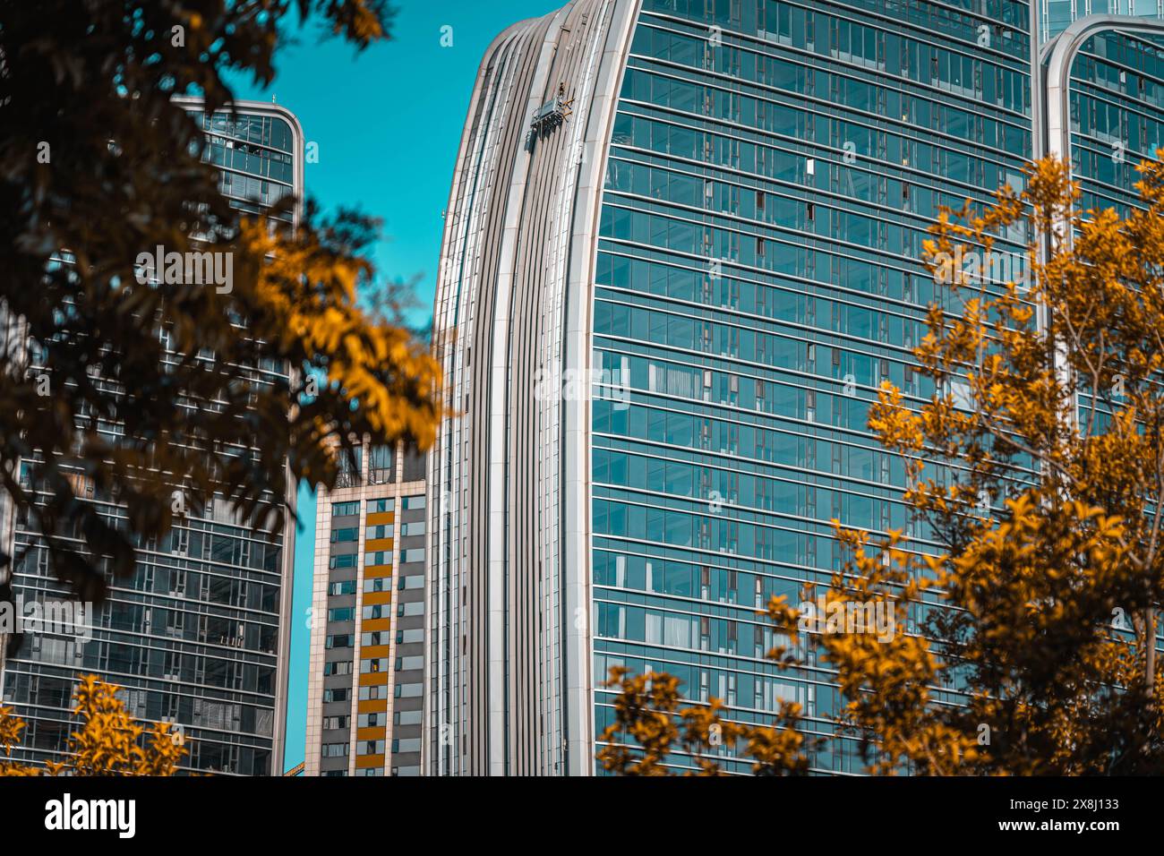 Modern financial buildings in business district; Architectural ...