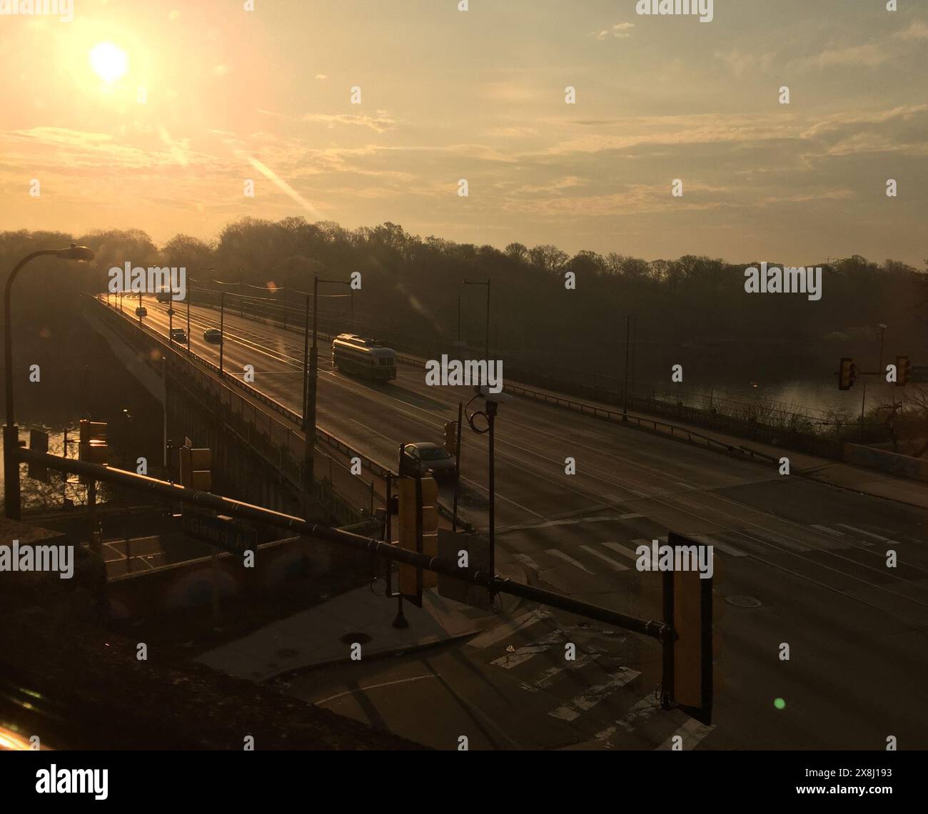 PCC trolley on the Route 15 line crosses the Girard Bridge on the ...