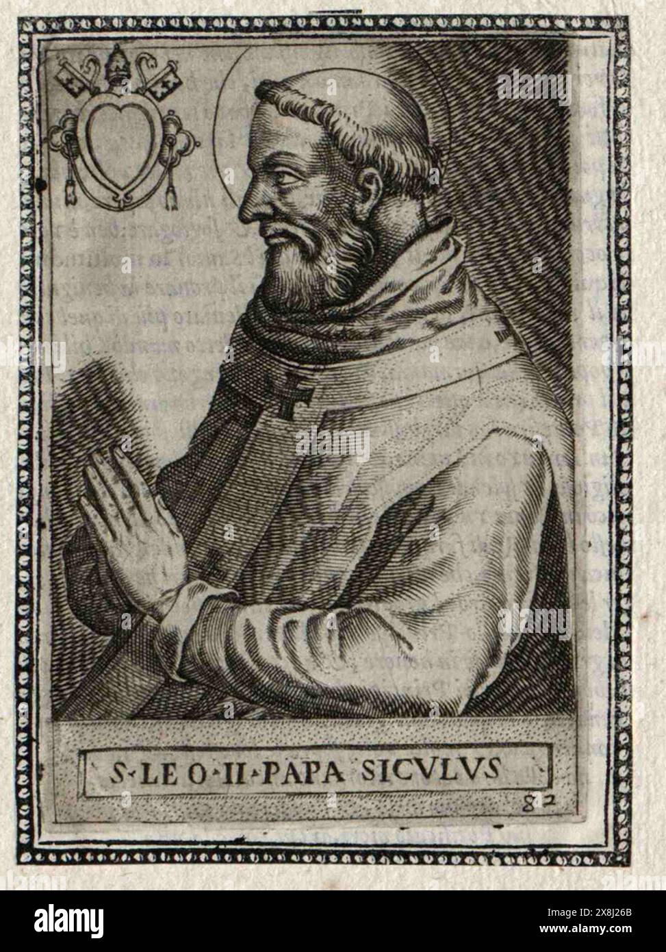 A 1580 engraving of Pope Leo II who was pontiff from AD682 to AD683. He ...
