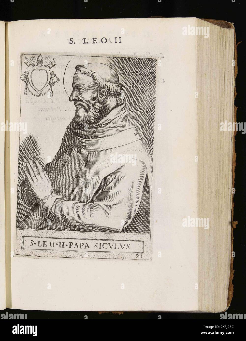 A 1580 engraving of Pope Leo II who was pontiff from AD682 to AD683. He ...