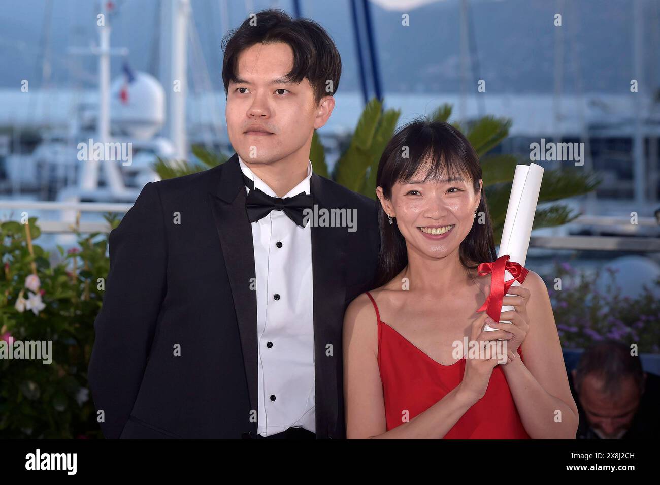 Cannes, France. 25th May, 2024. Chiang Wei Liang and You Qiao Yin pose with the 'Special Mention ...