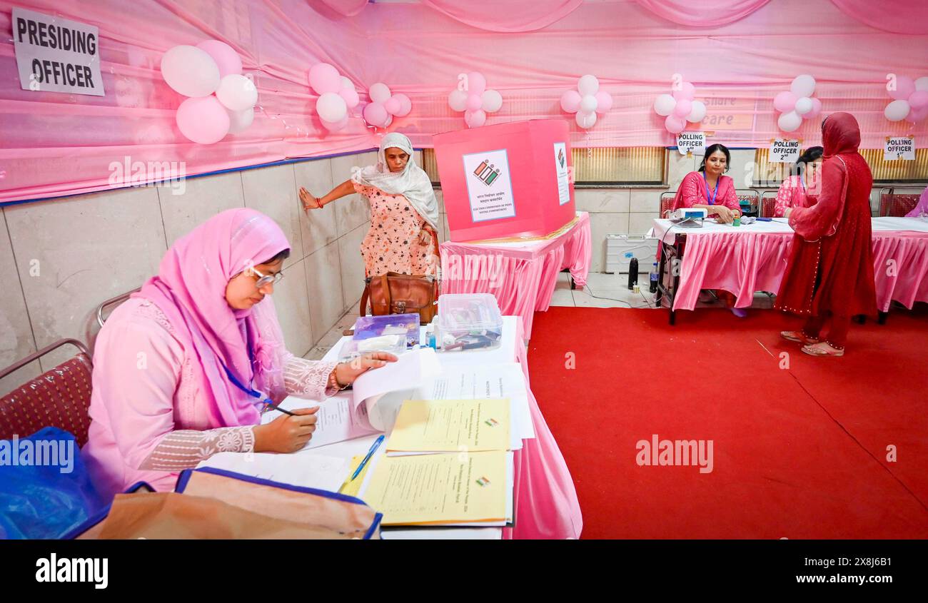 NEW DELHI, INDIA - MAY 25: Voters at a Pink polling station during the ...
