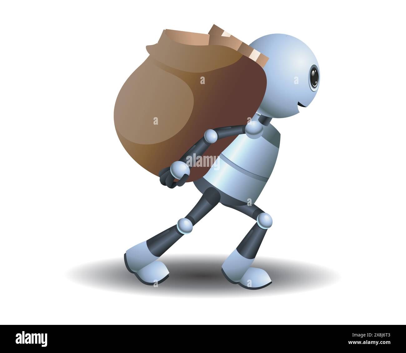 3D illustration of a little robot carry package symbol on isolated ...