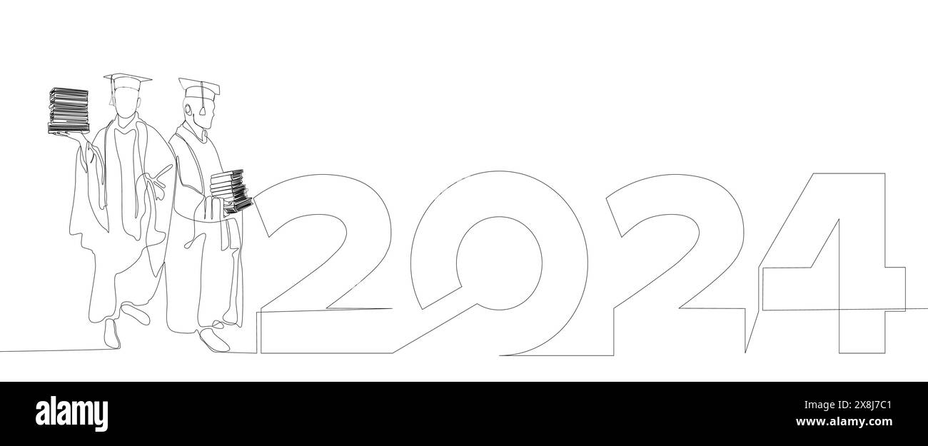 One continuous line of 2024 Graduation. Thin Line Illustration vector ...