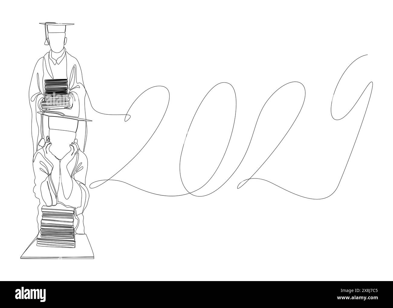 One continuous line of 2024 Graduation. Thin Line Illustration vector ...