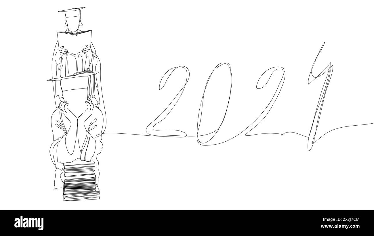 One continuous line of 2024 Graduation. Thin Line Illustration vector ...