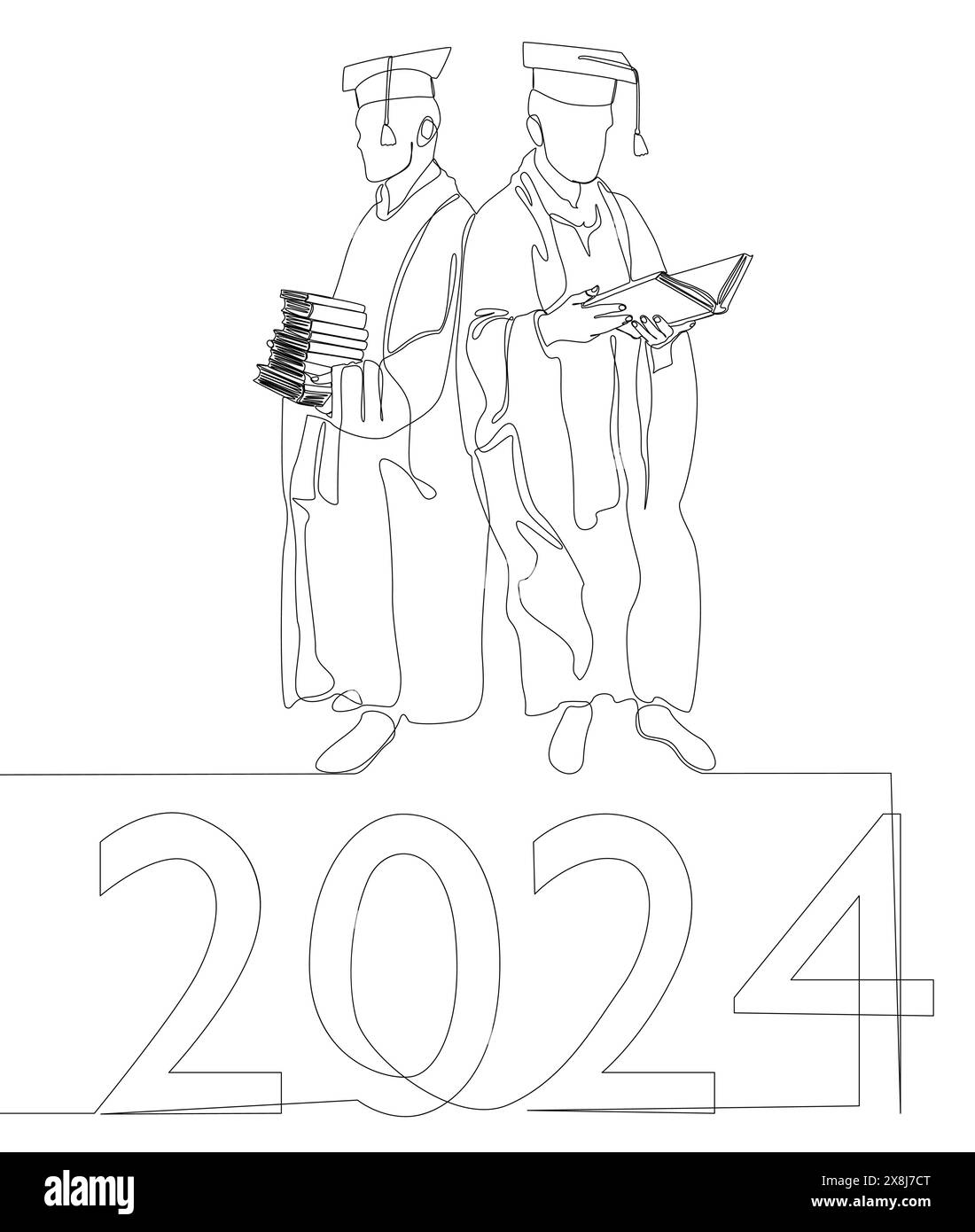 One continuous line of 2024 Graduation. Thin Line Illustration vector ...
