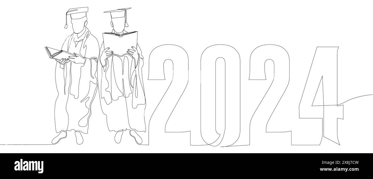 One continuous line of 2024 Graduation. Thin Line Illustration vector ...