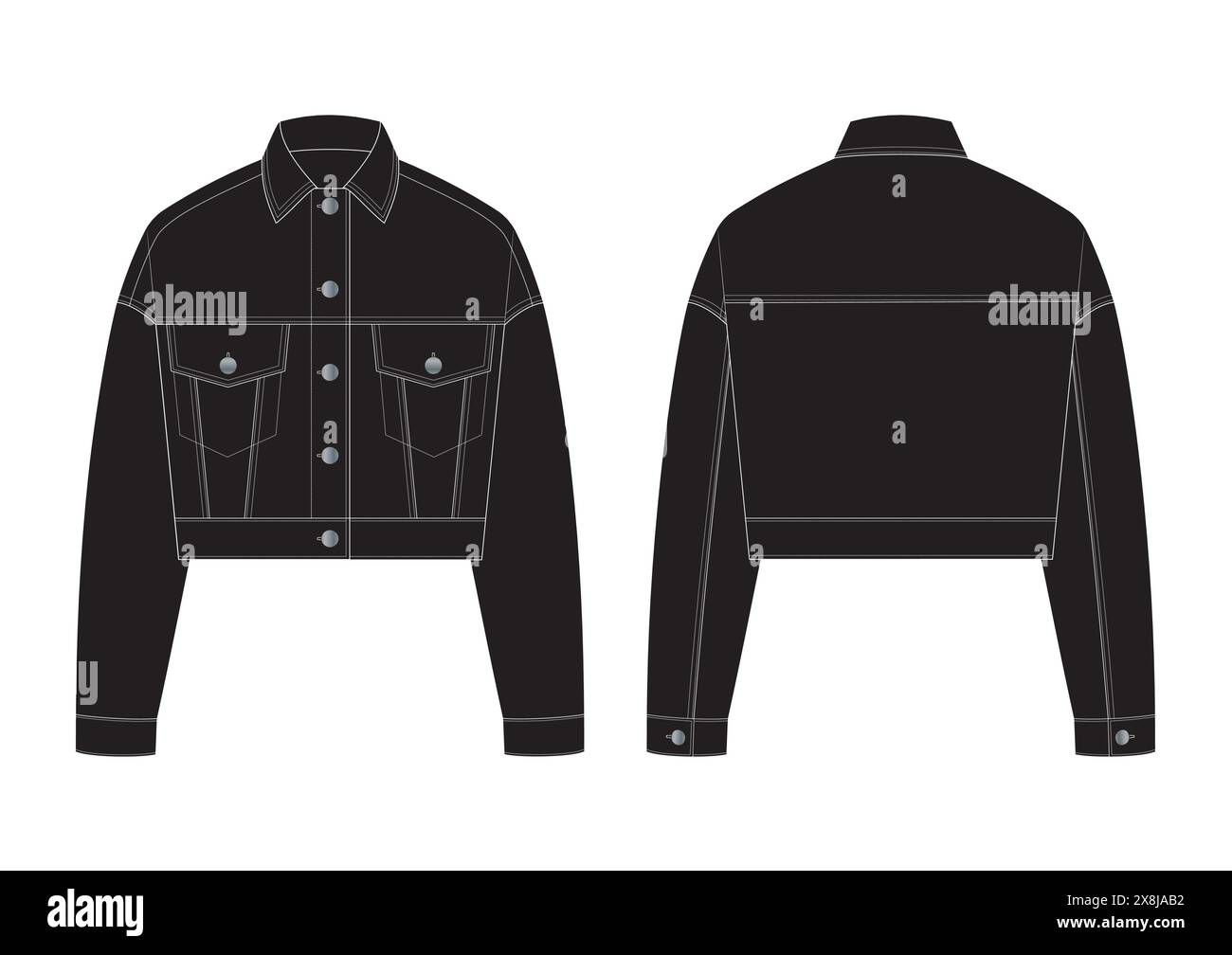 Vector fashion technical drawing of a contrast stitch cropped jacket ...