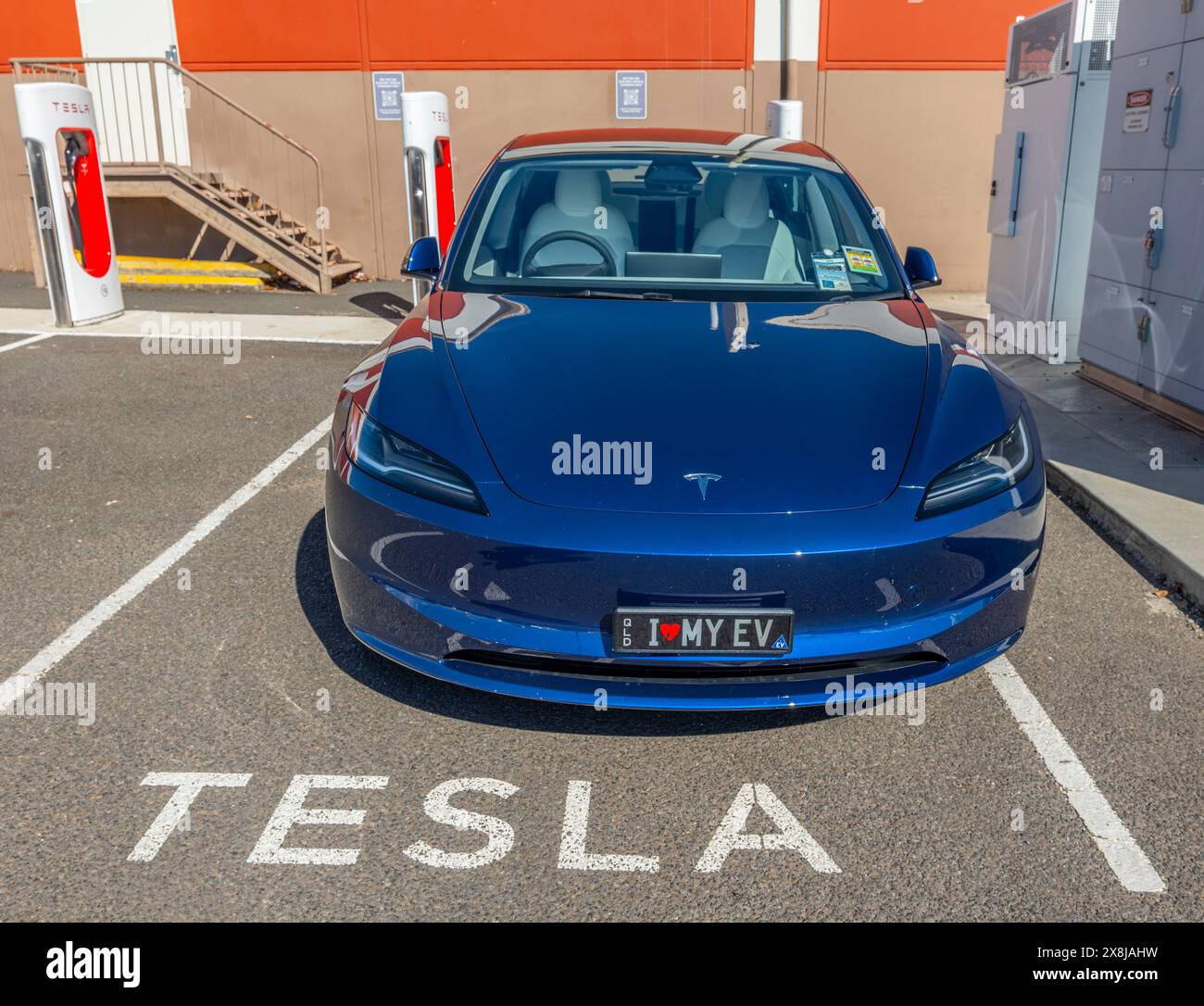 Blue Tesla charging at Tenterfield in northern NSW, number plate I ...