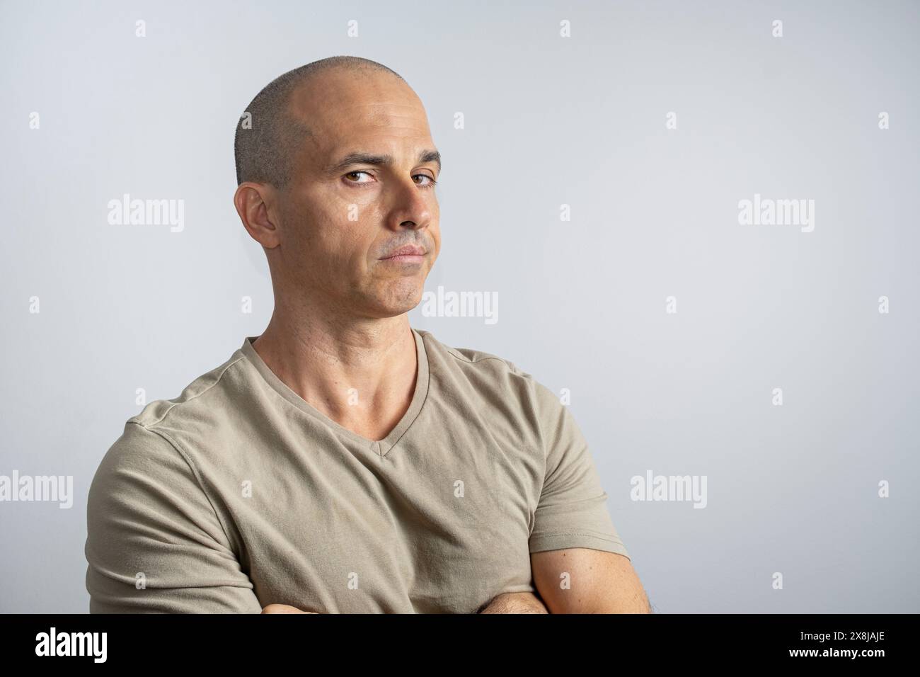 Caucasian, Brazilian man, 48 years old, in the studio showing emotions ...