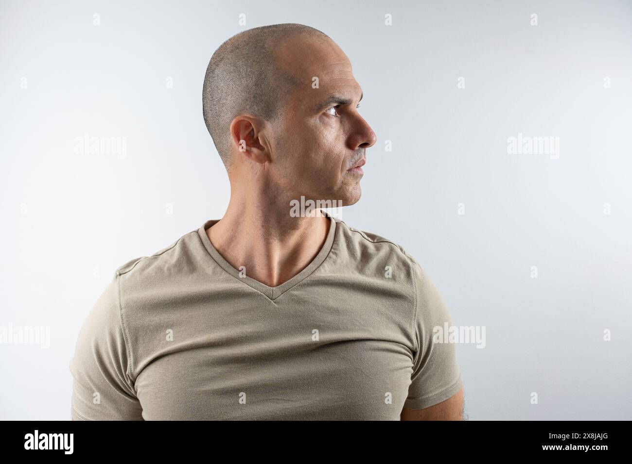 Caucasian, Brazilian man, 48 years old, in the studio showing emotions ...