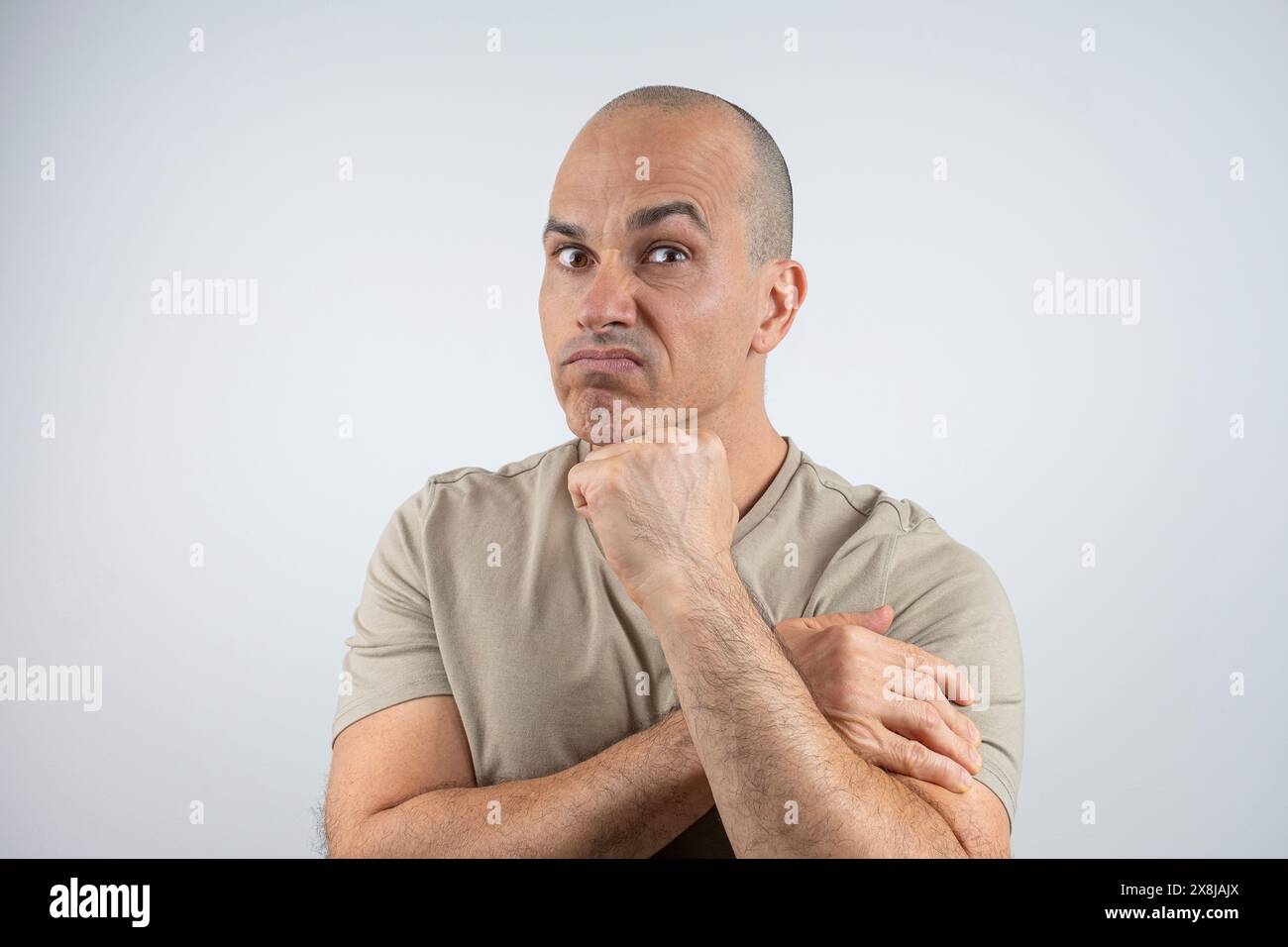 Caucasian, Brazilian man, 48 years old, in the studio showing emotions ...