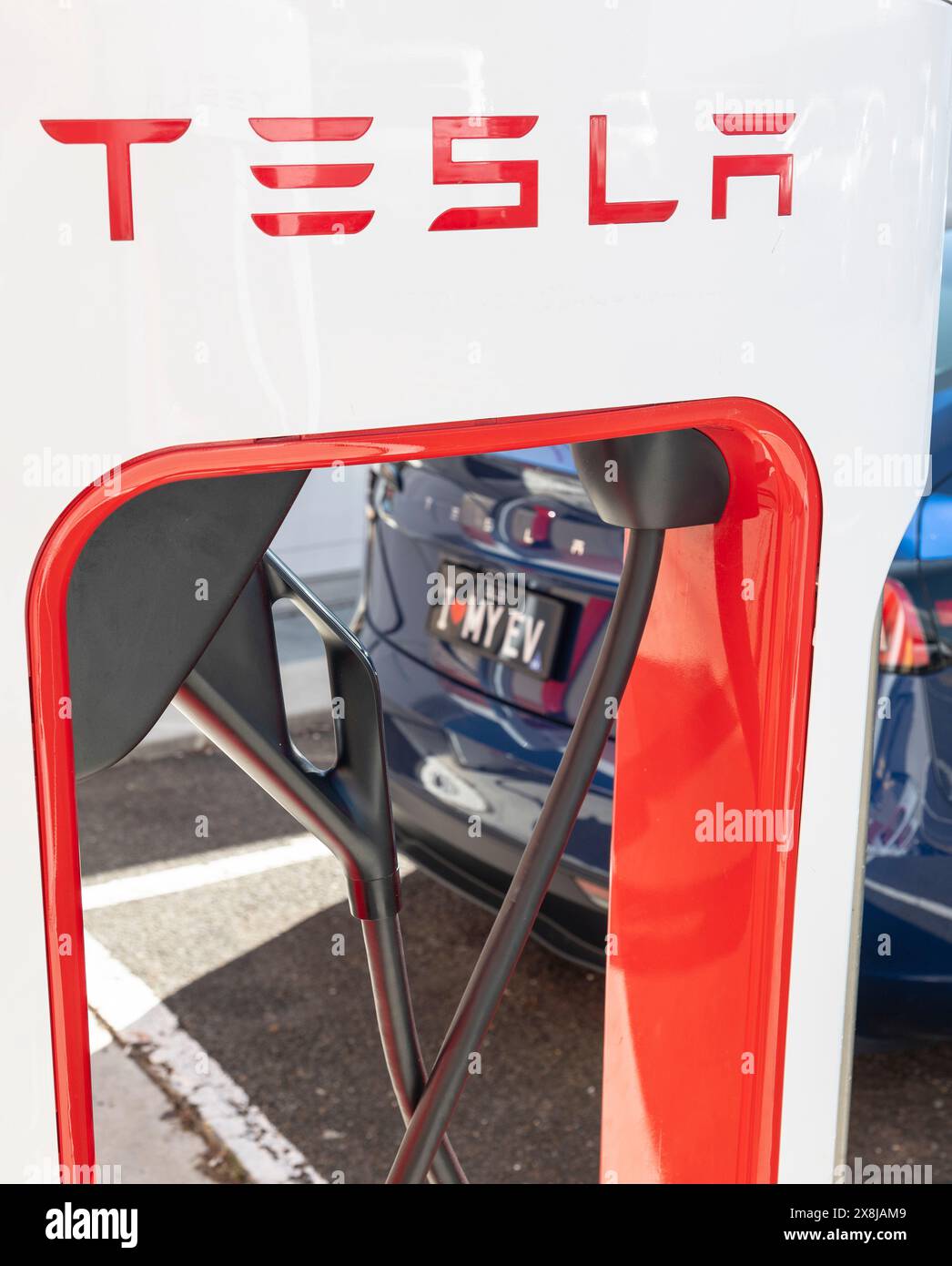 Blue Tesla charging at Tenterfield in northern NSW, number plate I ...