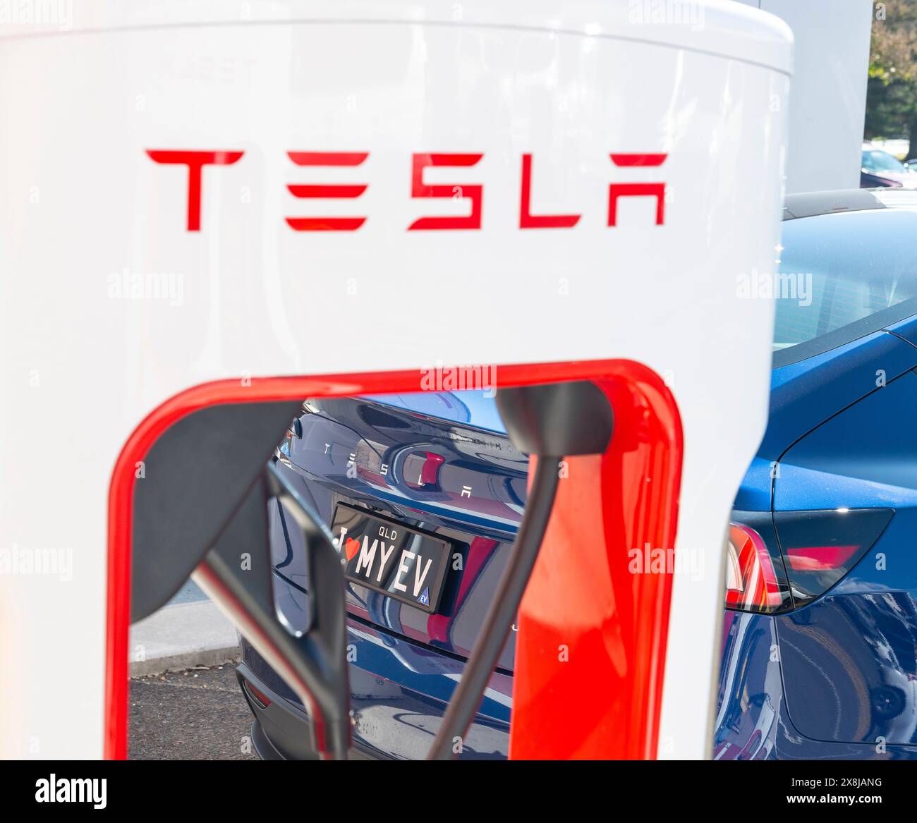 Blue Tesla charging at Tenterfield in northern NSW, number plate I ...