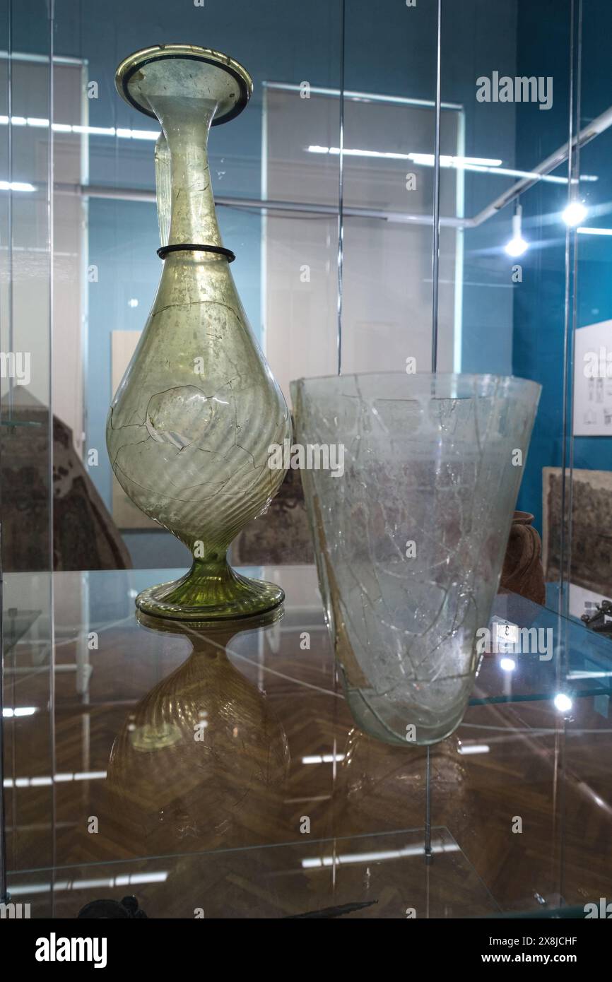 ancient roman glasses: a pitcher and a cup in the Museum of Vojvodina ...