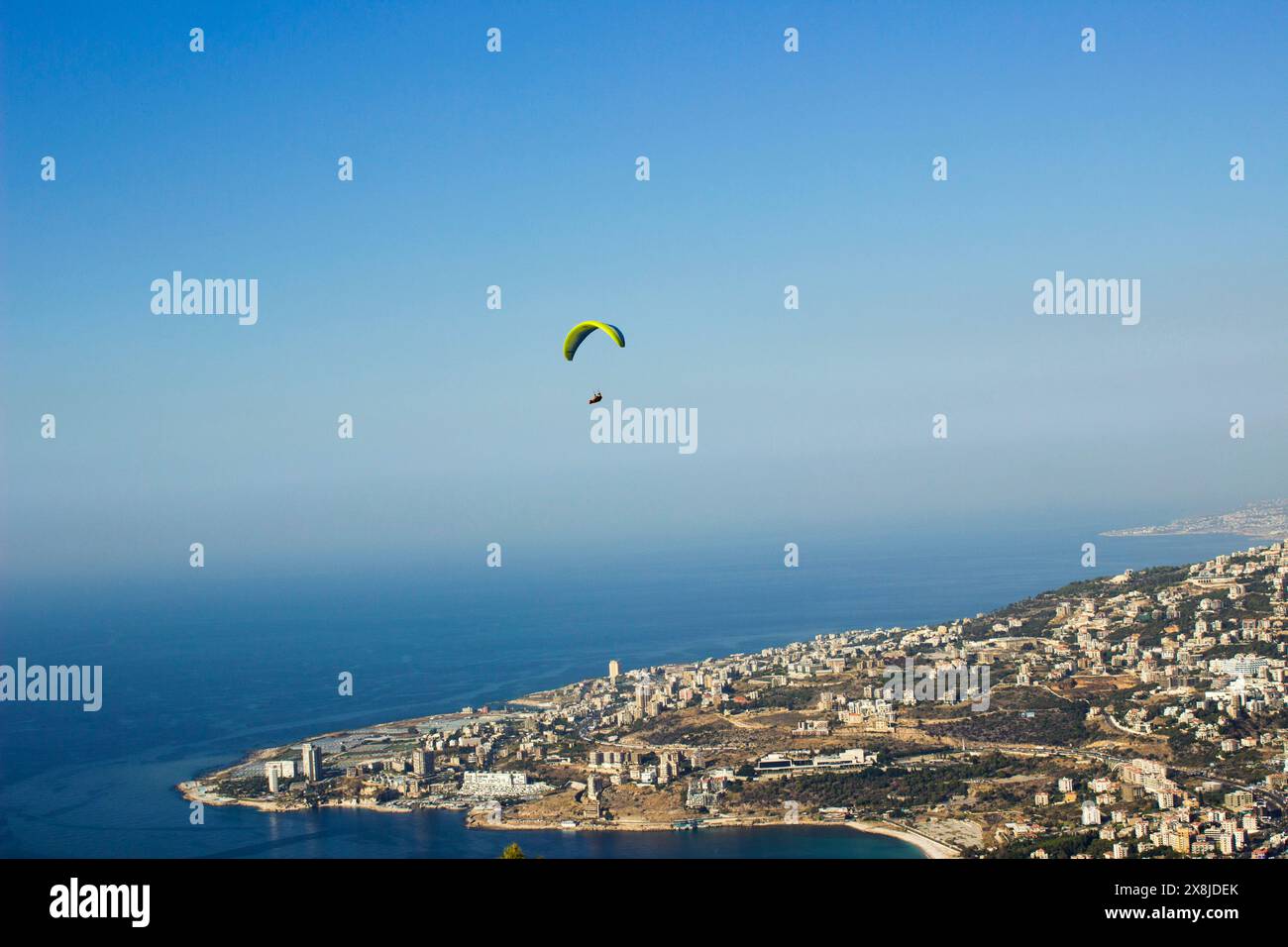 Aerial Panoramic view from top of Harissa Mountain of Jounieh bay ...