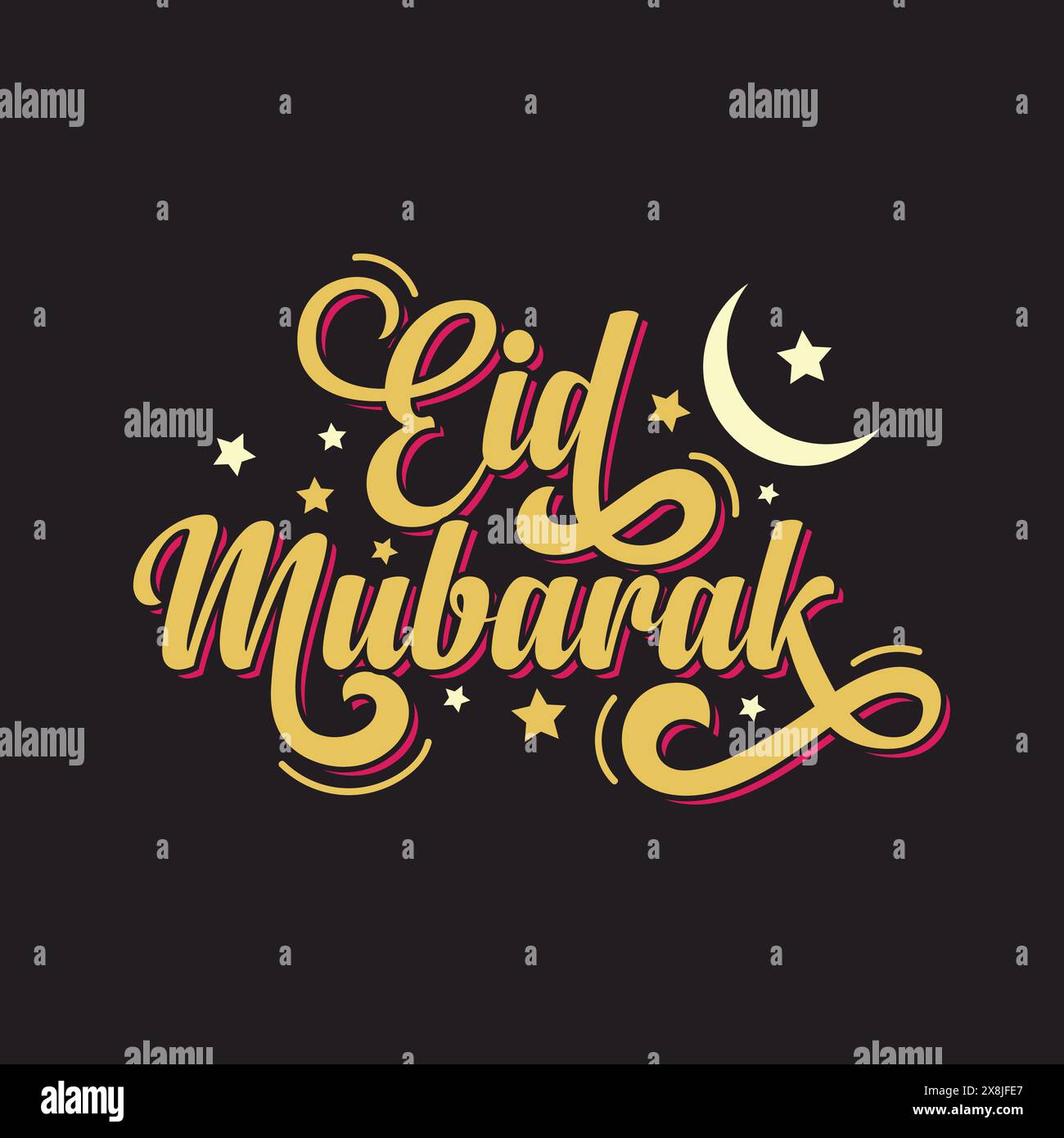Eid Mubarak beautiful calligraphy design with moon, stars and gold ...