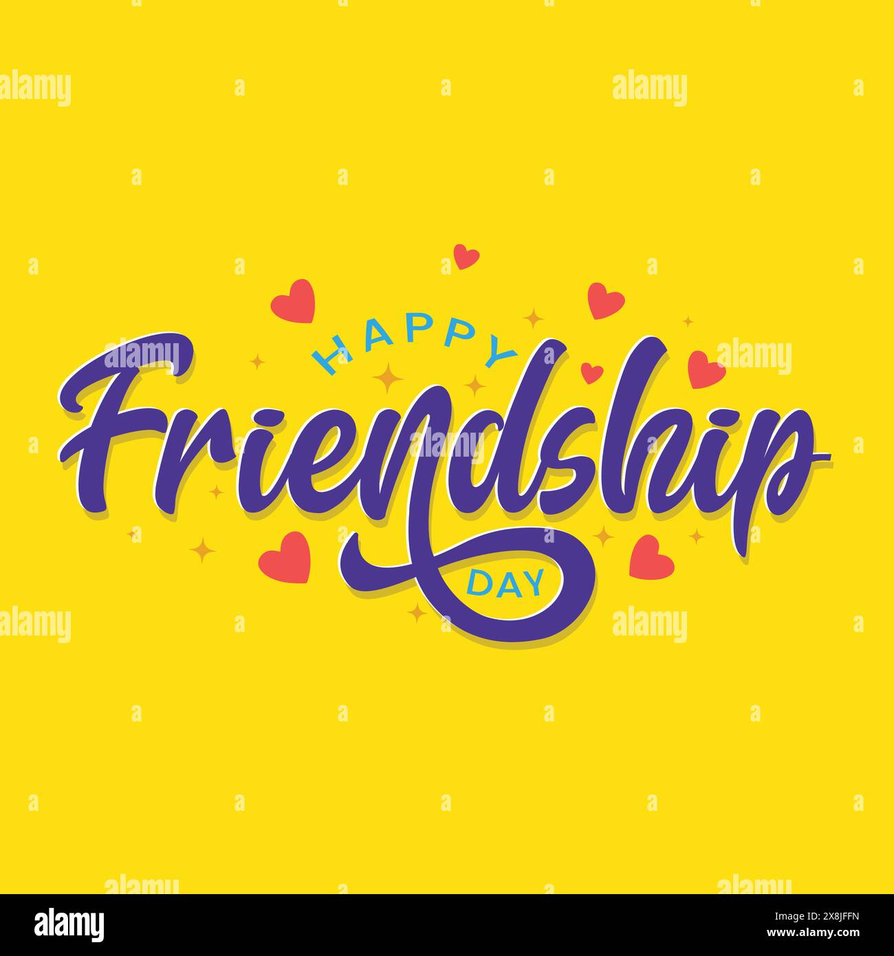Happy friendship Day handwriting greeting card with hearts and stars on ...