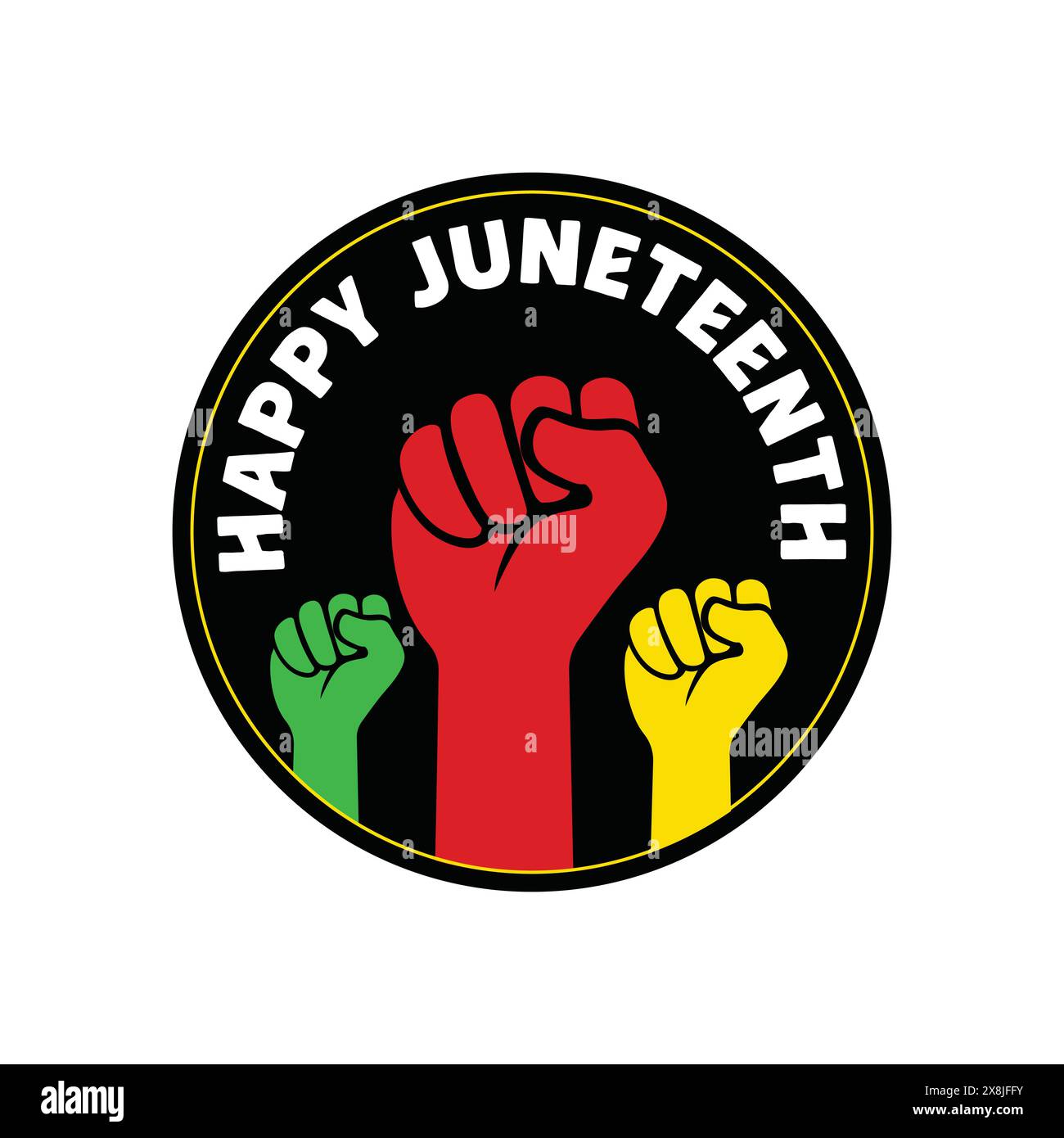 Happy Juneteenth sticker design with green, red, yellow color fist ...
