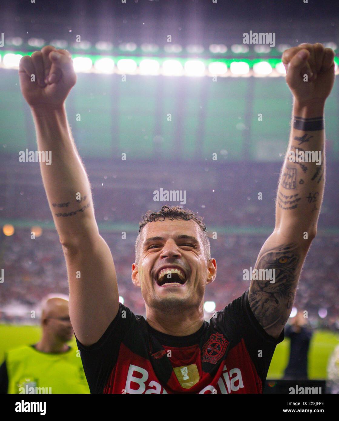 Berlin, Germany. 25th Mai 2024. Granit Xhaka (Leverkusen) feiert den Pokalsieg 1. FC ...