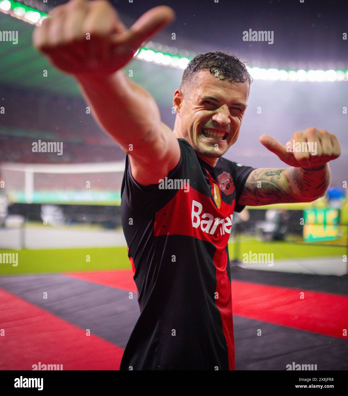 Berlin, Germany. 25th Mai 2024. Granit Xhaka (Leverkusen) feiert den Pokalsieg 1. FC ...