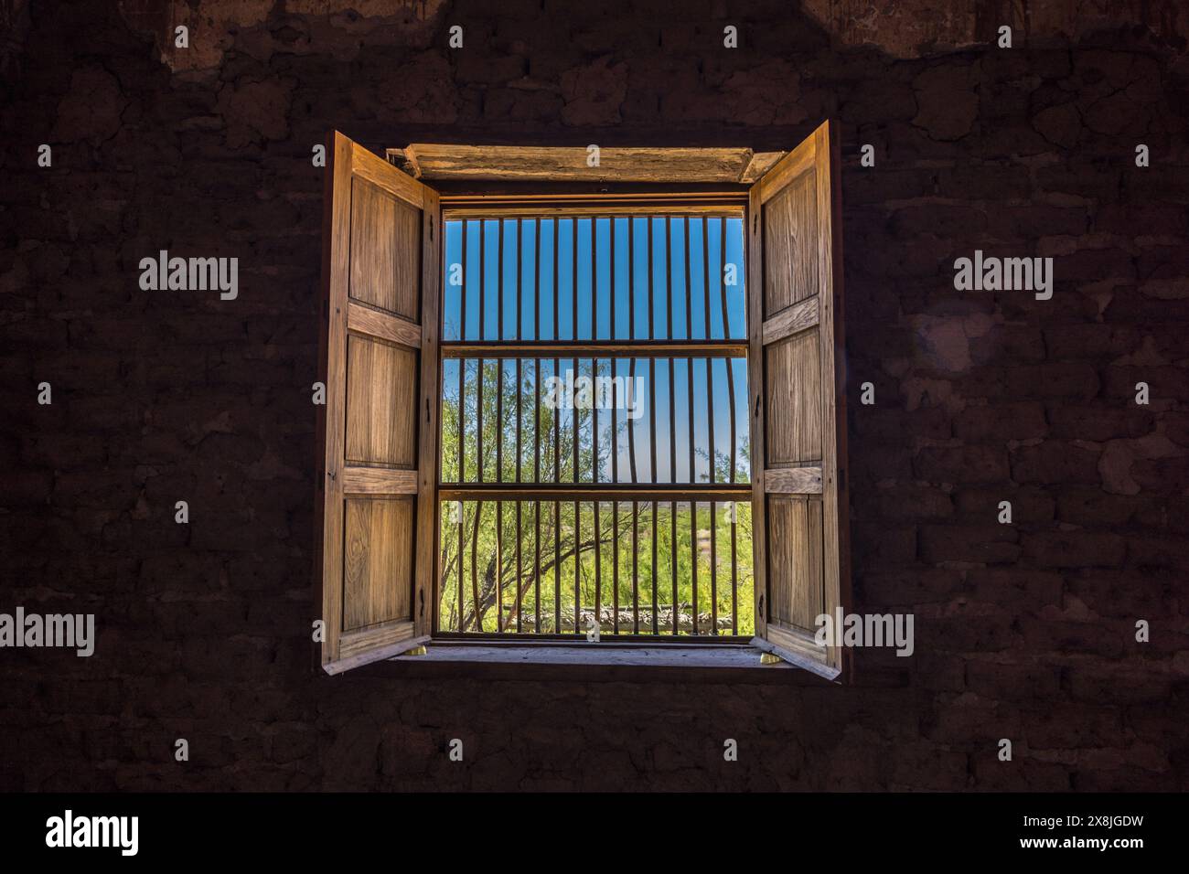 Old window with bars and blinds in an old fort in Texas Stock Photo - Alamy