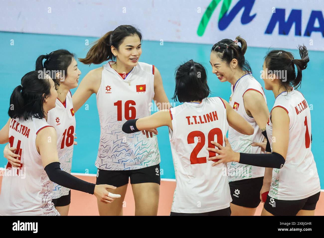 Manila, Philippines. 26th May, 2024. Players from Vietnam celebrate after scoring during the ...