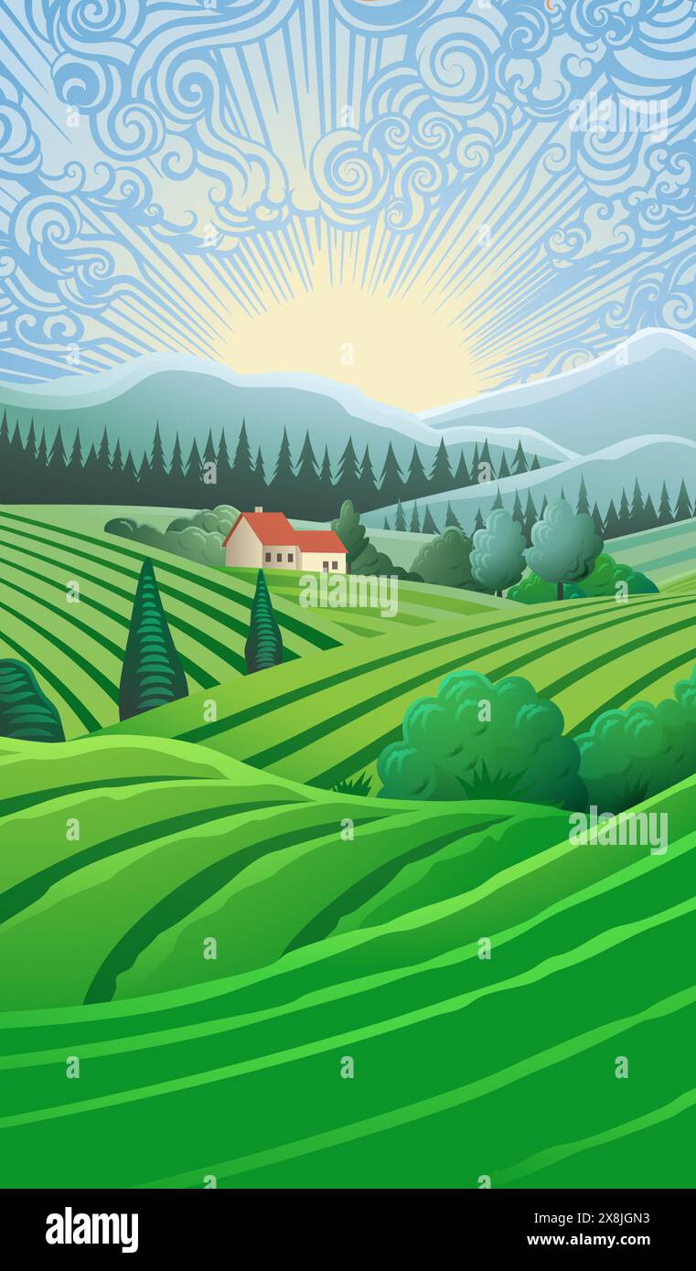 English country landscape painting Stock Vector Images - Alamy