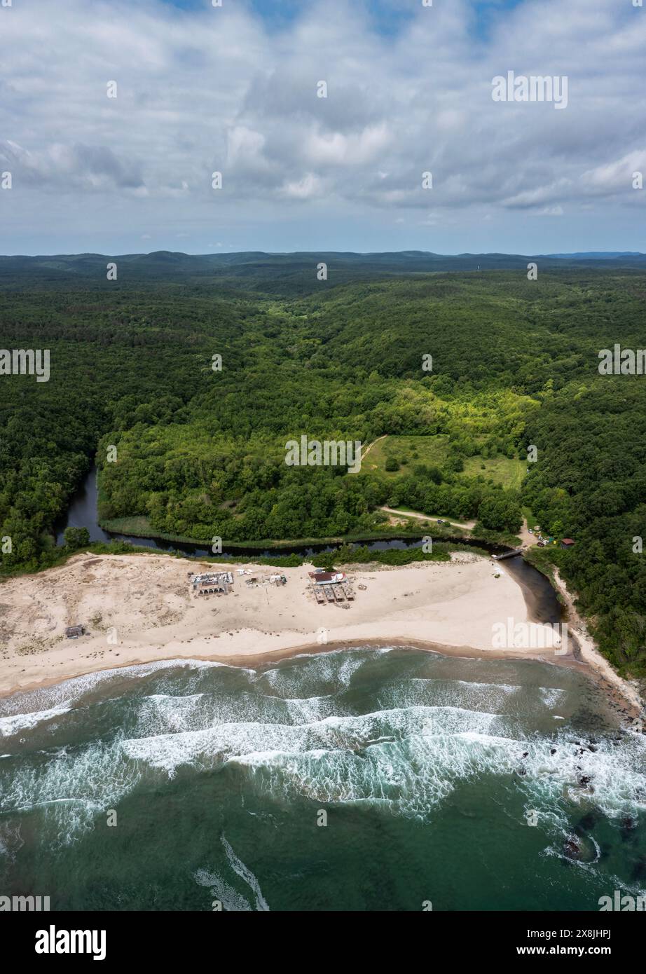Aerial view to beautiful Silistar beach near to Sinemorec, Bulgaria ...