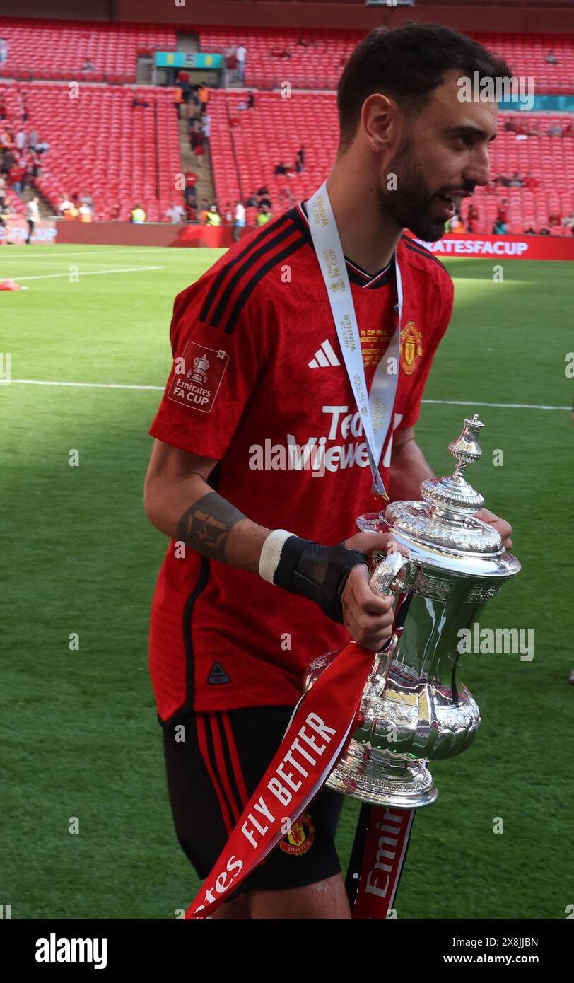 London, UK. 25th May, 2024. LONDON, ENGLAND - Manchester United's Bruno ...