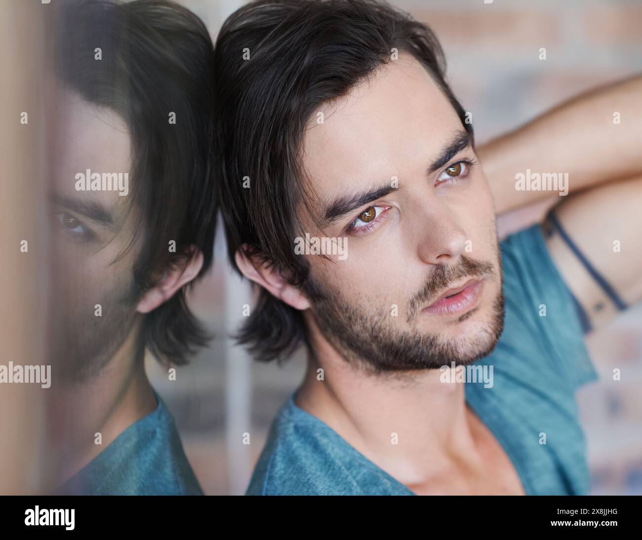 Man, face and thinking in reflection for planning with pose, mission or ...
