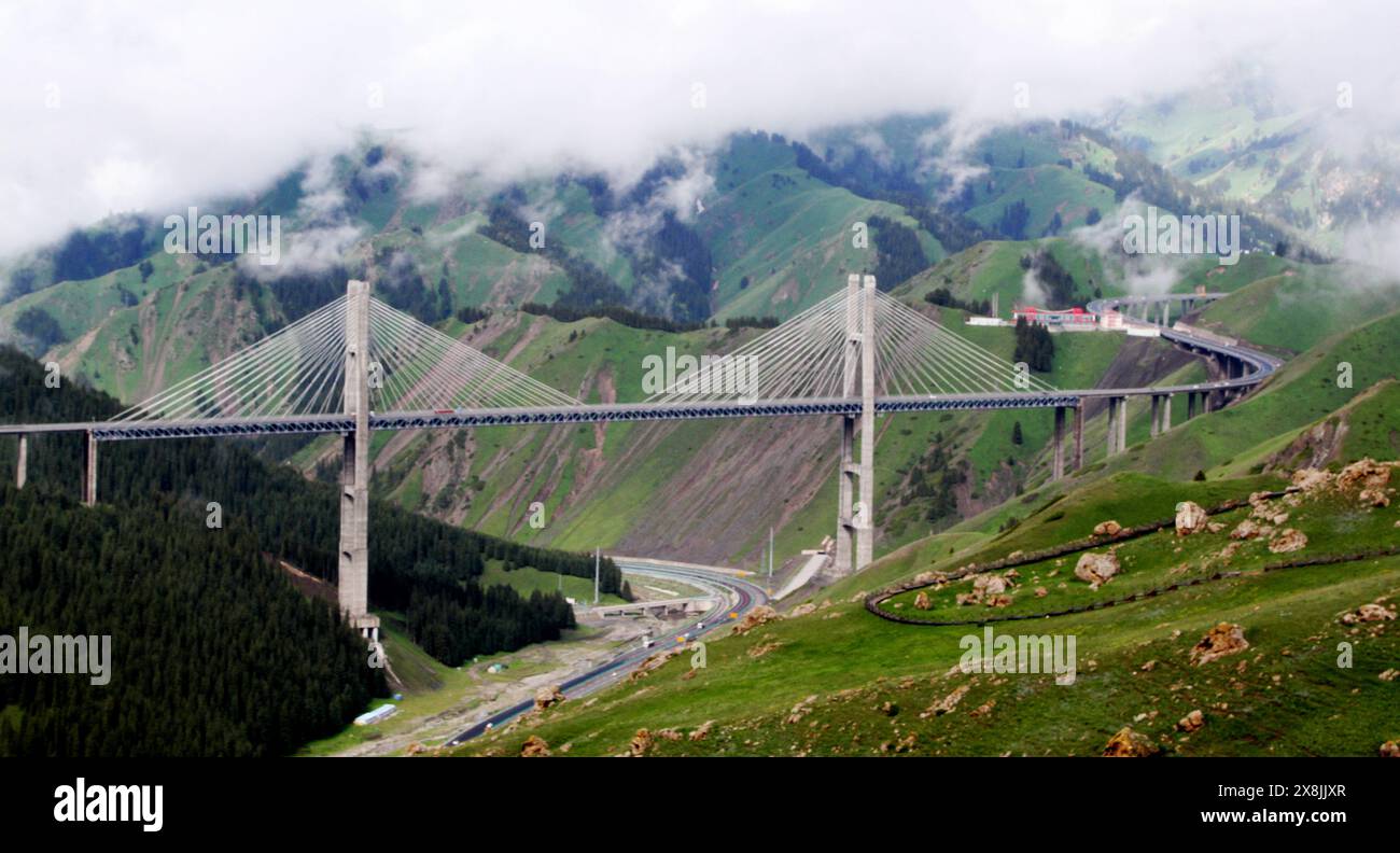 The Guozigou Bridge is being seen in the clouds in Bozhou, China, on ...