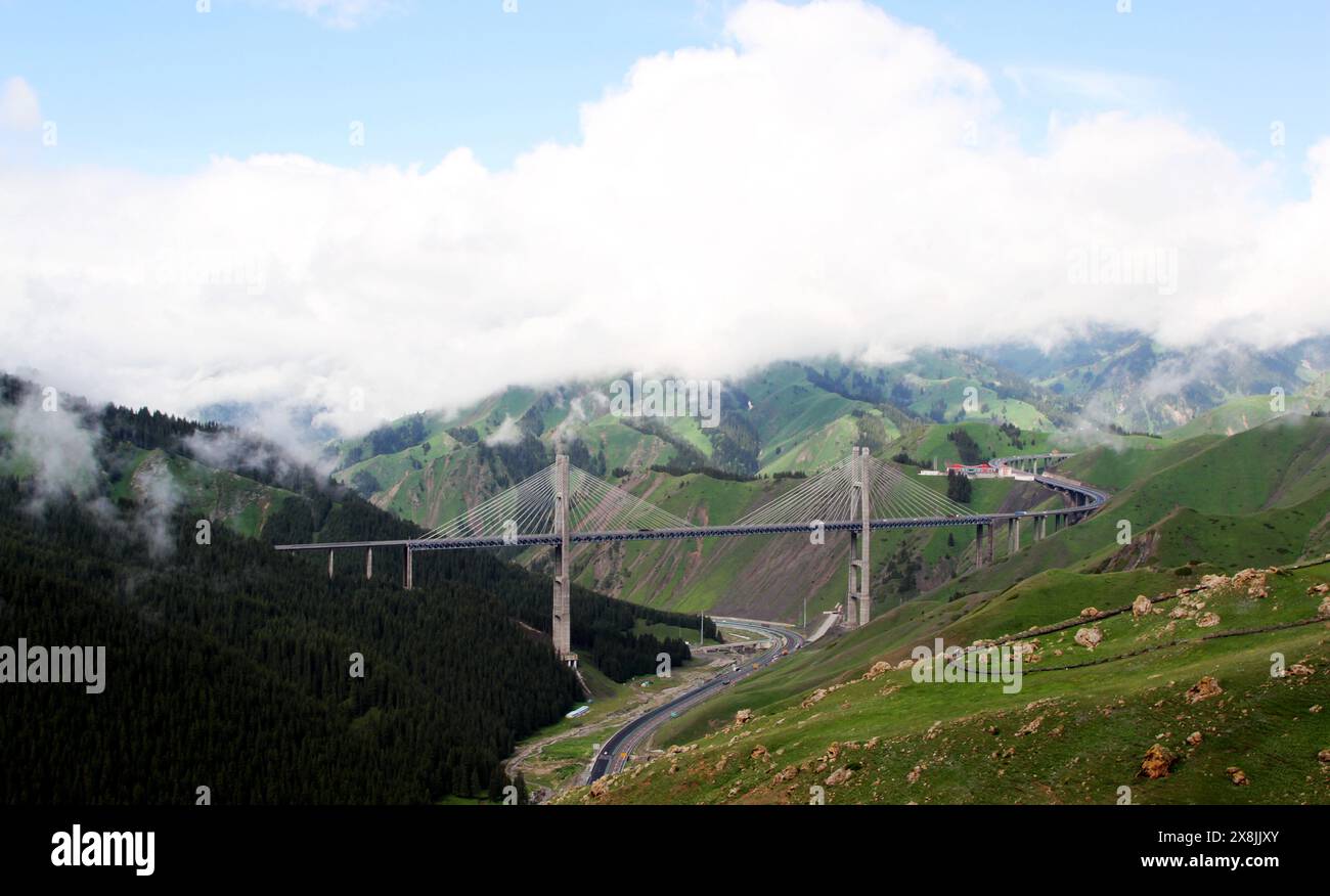 The Guozigou Bridge is being seen in the clouds in Bozhou, China, on ...