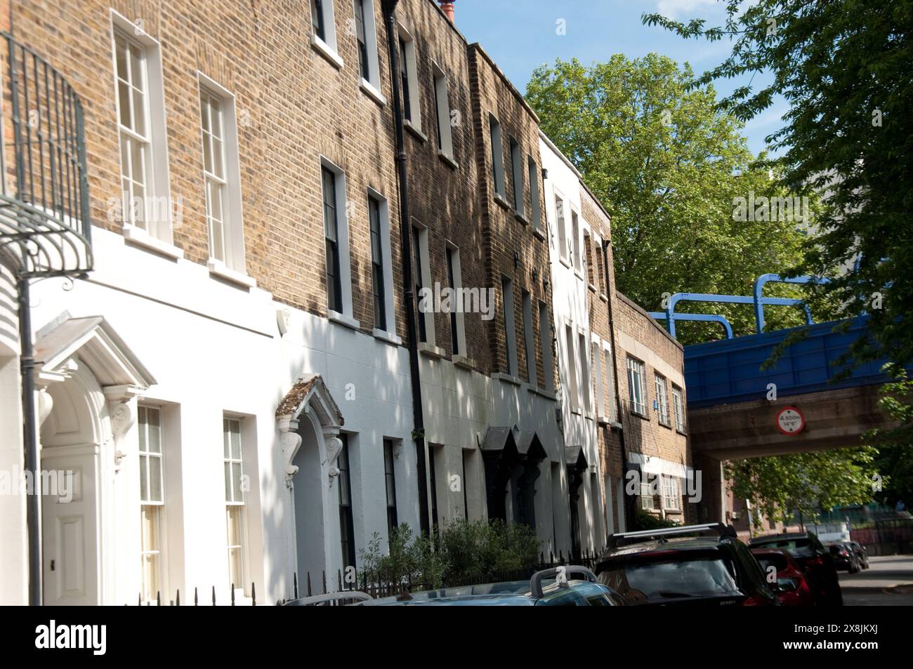 Quiet street near St Anne's Church, Limehouse, Tower Hamlets, London ...