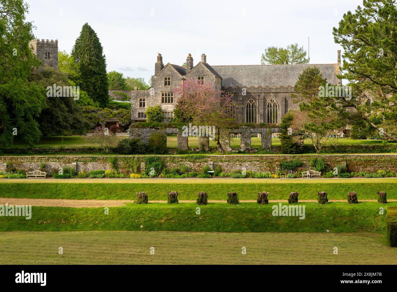 The Great Hall from the gardens at Dartington estate, Darlington, south ...
