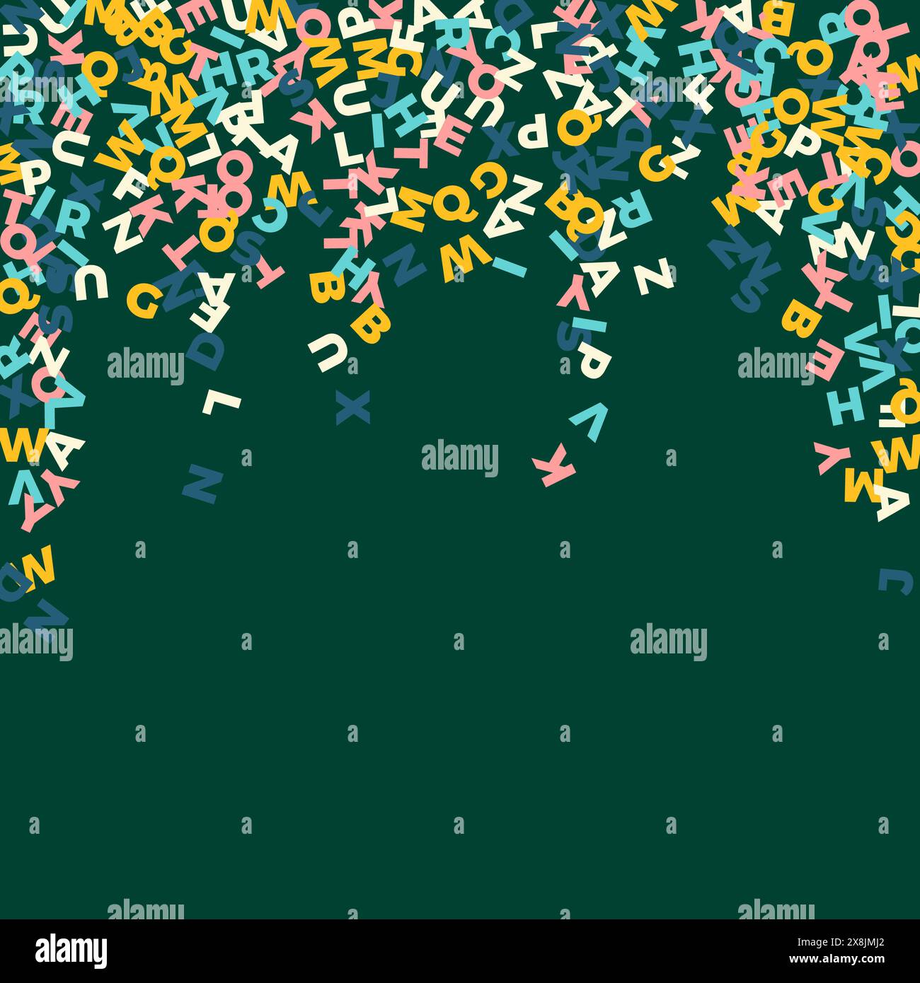 Falling letters of English language. Colorful childish flying ...