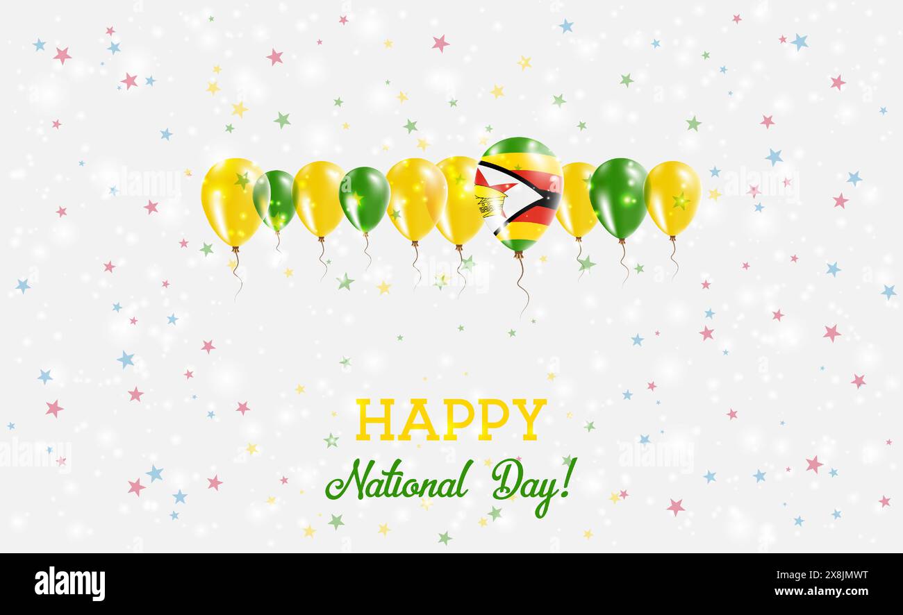 Zimbabwe Independence Day Sparkling Patriotic Poster. Row of Balloons ...