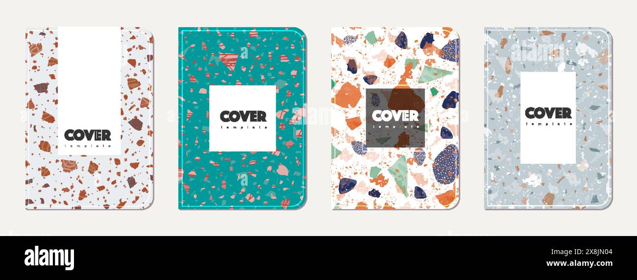 School diary cover design. Terrazzo abstract background made of natural ...