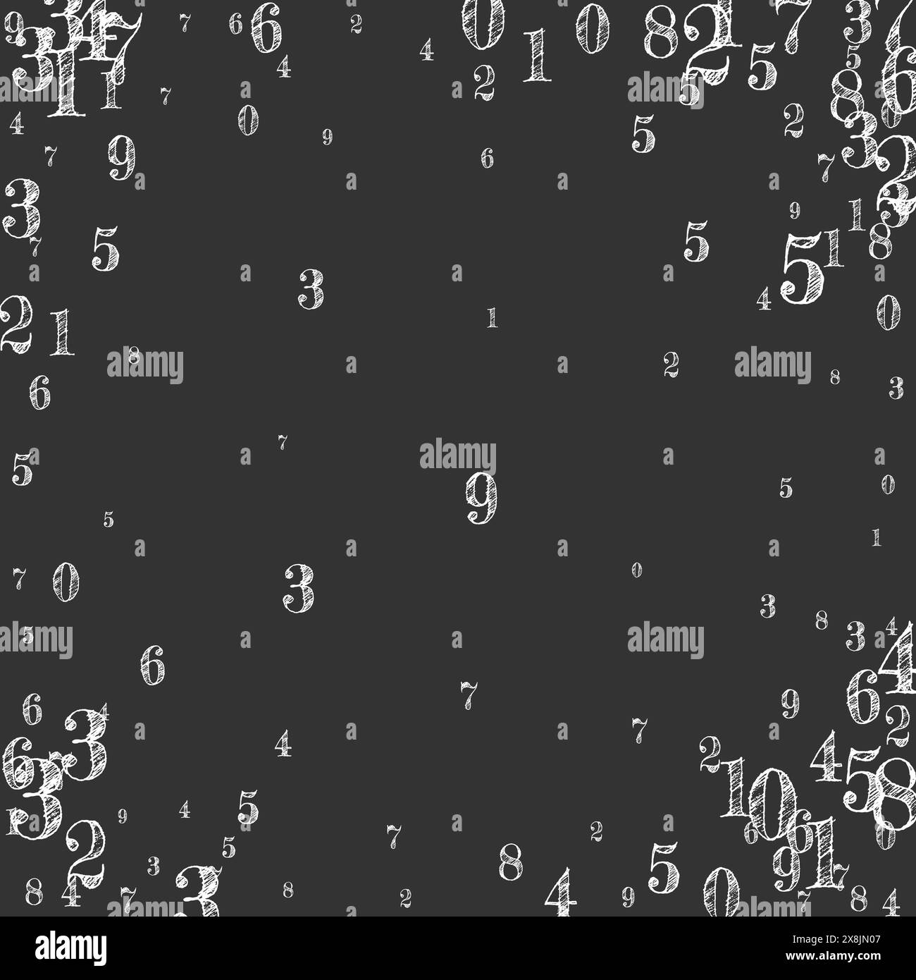Concept of school background. White chalk numbers and digits falling ...