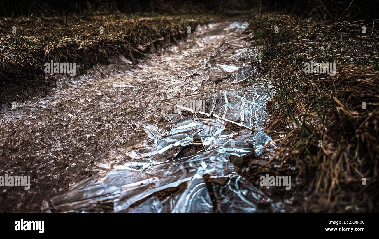 Broken Ice Pieces On Sandy Road At Foothill Of Lake Sylvester ...