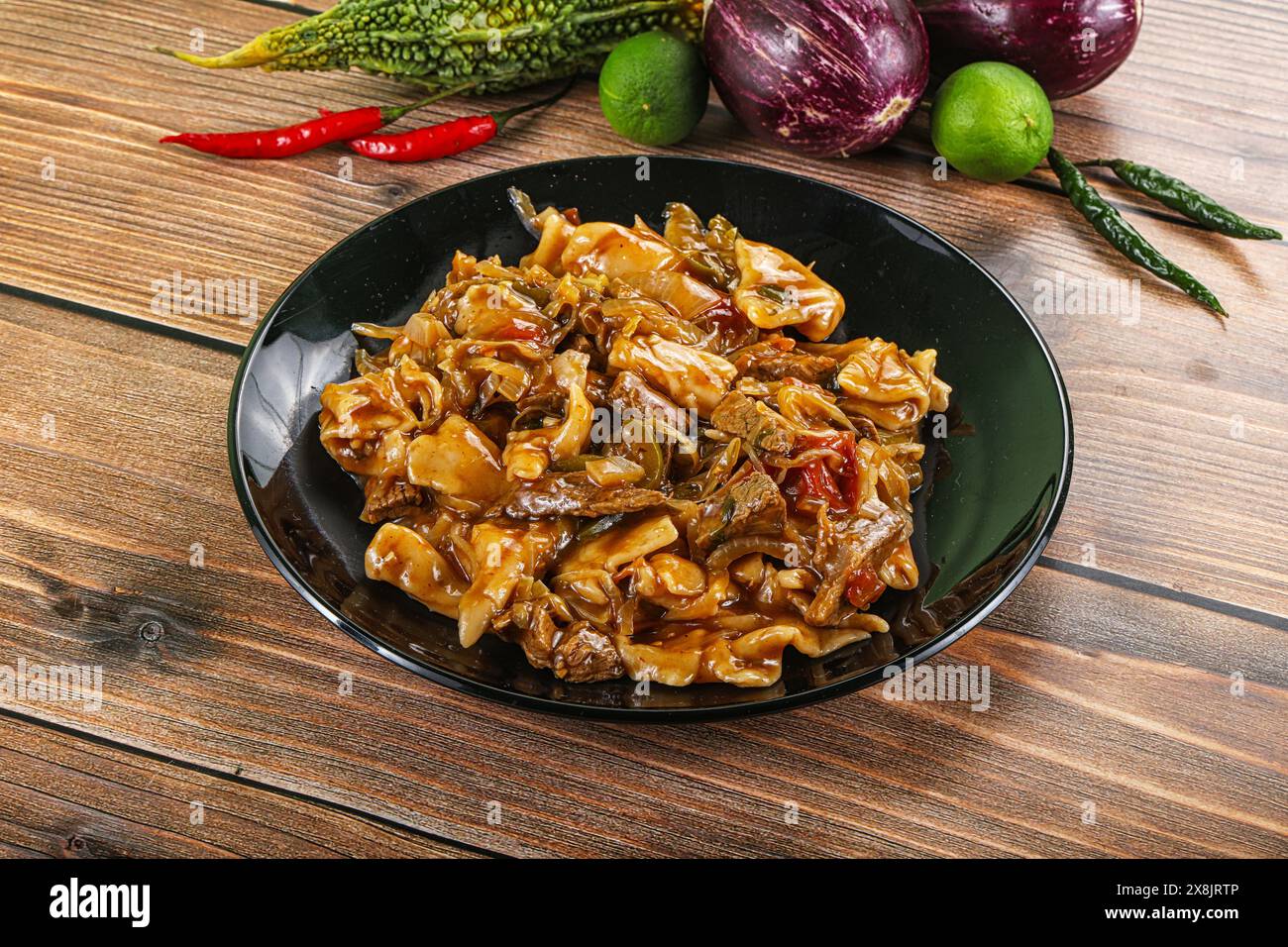 Tibetian cuisine - thenthuk noodles with beef and spices Stock Photo ...