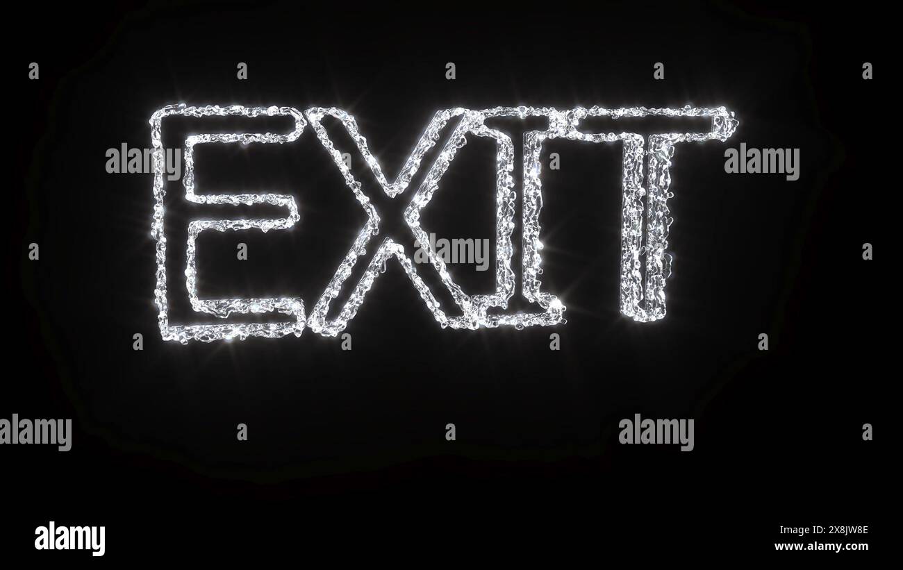 Exit sign water splash on black bg save 3d render Stock Photo - Alamy